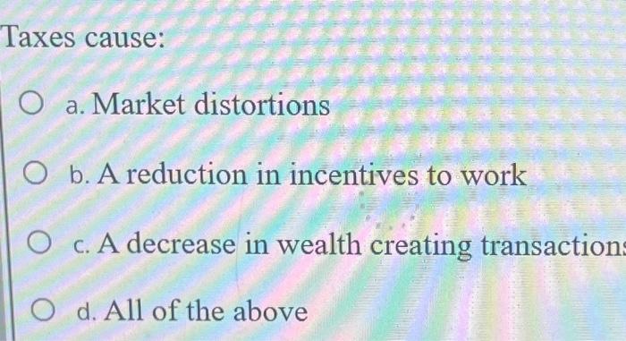 Solved Taxes cause: a. Market distortions b. A reduction in | Chegg.com