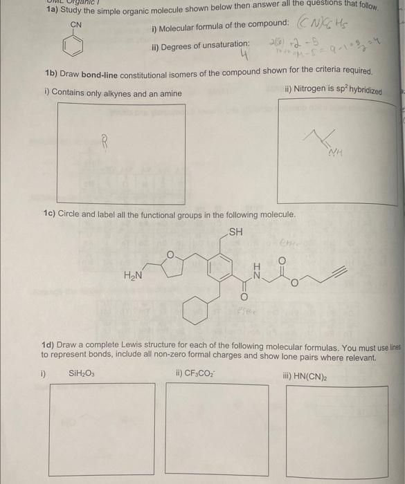 Solved 1a) Study the simple organic molecule shown below | Chegg.com