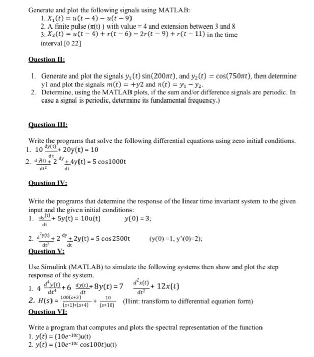 Solved Generate and plot the following signals using MATLAB: | Chegg.com