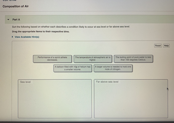 Solved Composition of Air Part A Sort the following based on | Chegg.com