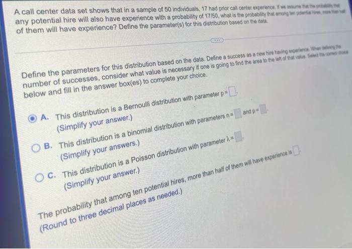 Solved A call center data set shows that in a sample of 50 | Chegg.com