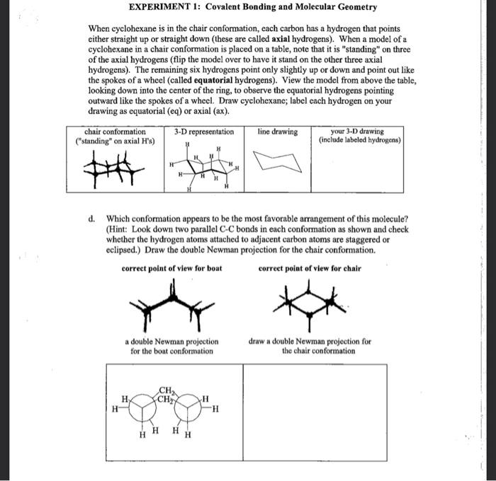 EXPERIMENT 1: Covalent Bonding and Molecular Geometry | Chegg.com