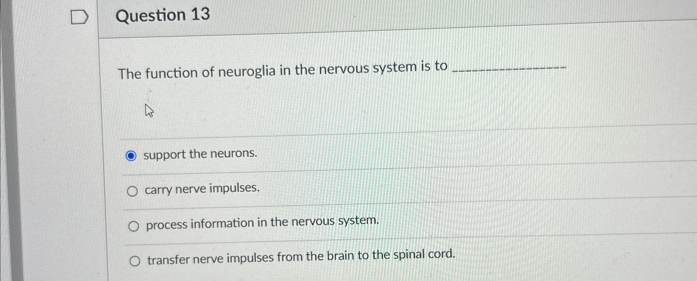 Solved Question 13The function of neuroglia in the nervous | Chegg.com