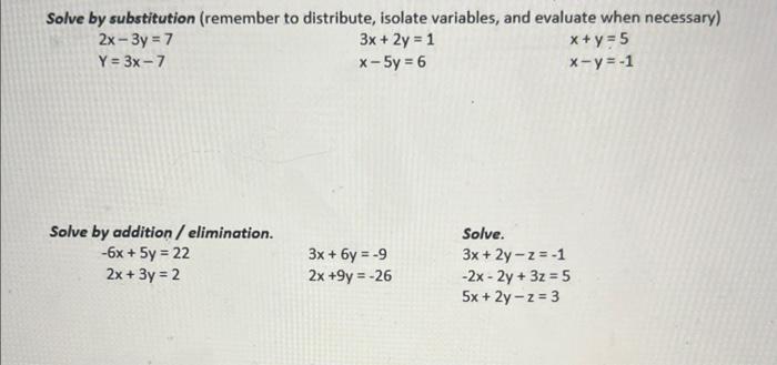 Solved Solve by substitution (remember to distribute, | Chegg.com