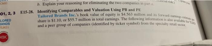 Solved Identifying Comparables and Valuation Using PB and PE | Chegg.com