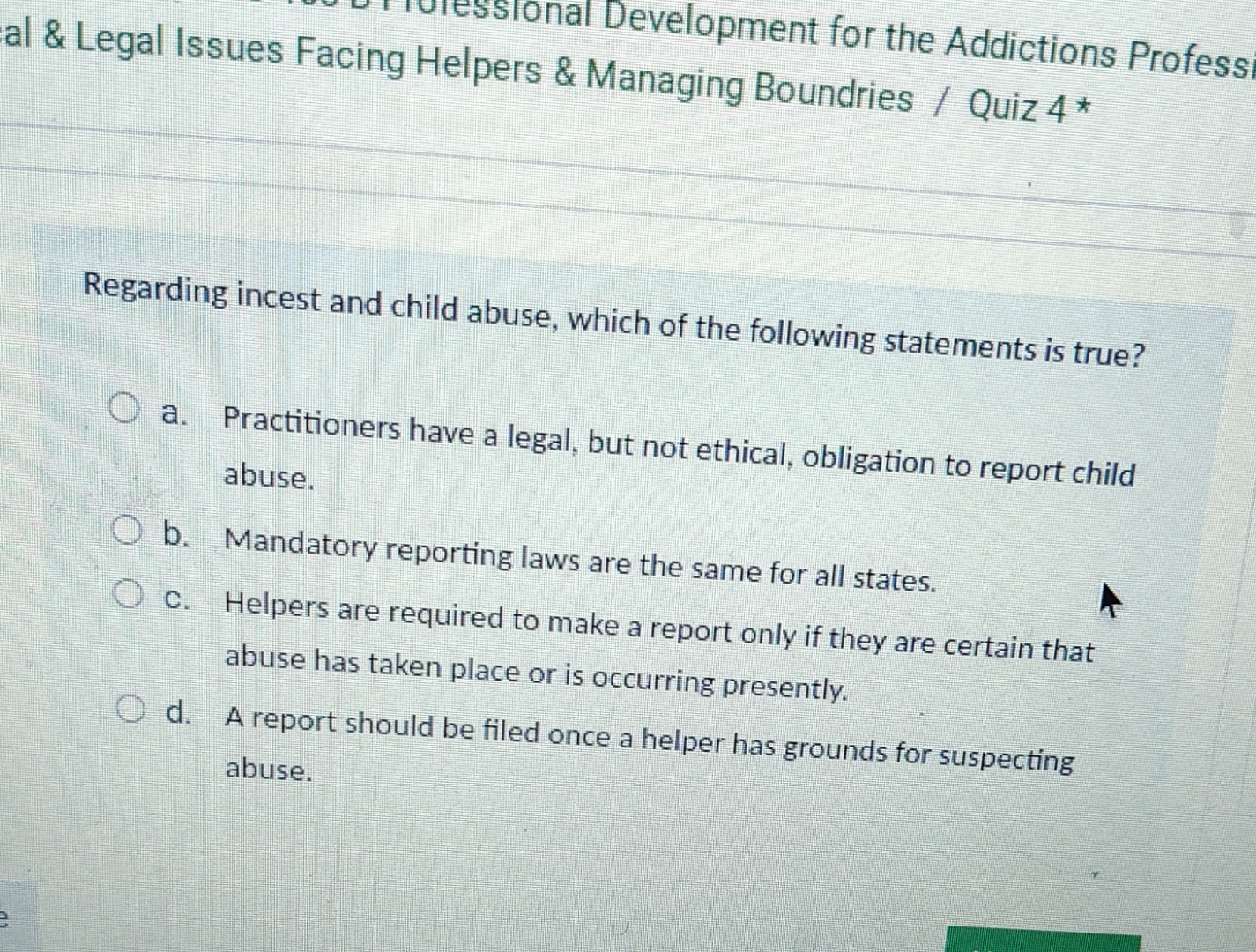 Solved essional Development for the Addictions Profess | Chegg.com