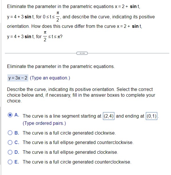 Solved Eliminate the parameter in the parametric equations | Chegg.com