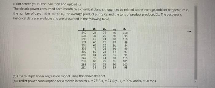 Solved (Print-screen your Excel-Solution and upload it) The | Chegg.com