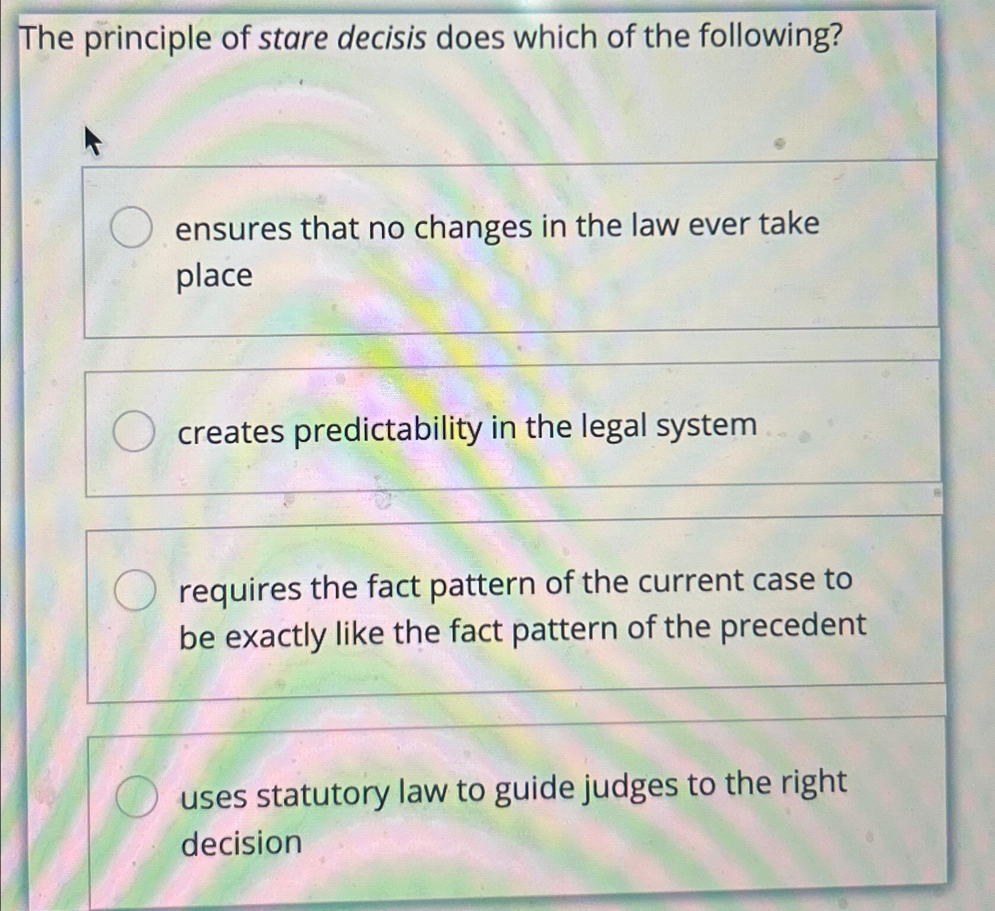 Solved The principle of stare decisis does which of the | Chegg.com
