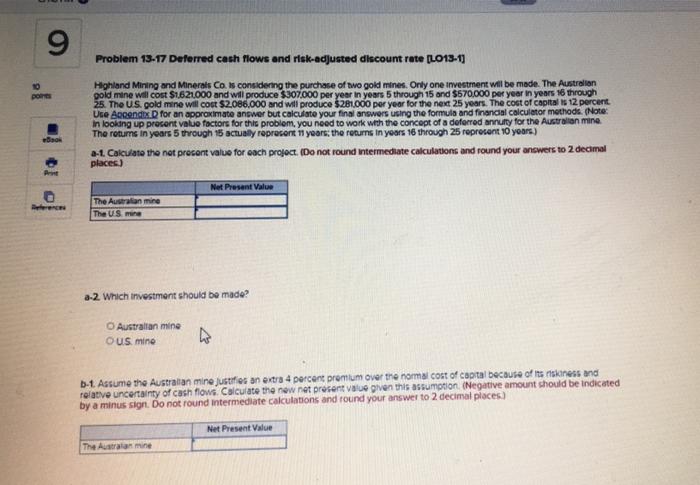 Solved 9 Problem 13-17 Deferred cash flows and risk-adjusted | Chegg.com