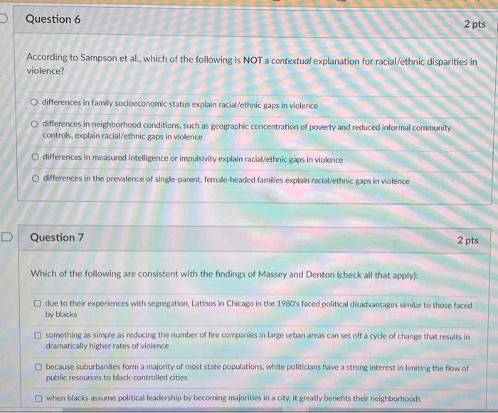 Solved Question 6 2 pts According to Sampson et al., which | Chegg.com