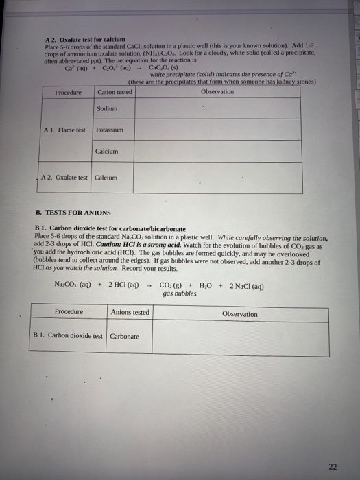 Solved A 2. Oxalate test for calcium Place 5-6 drops of the | Chegg.com