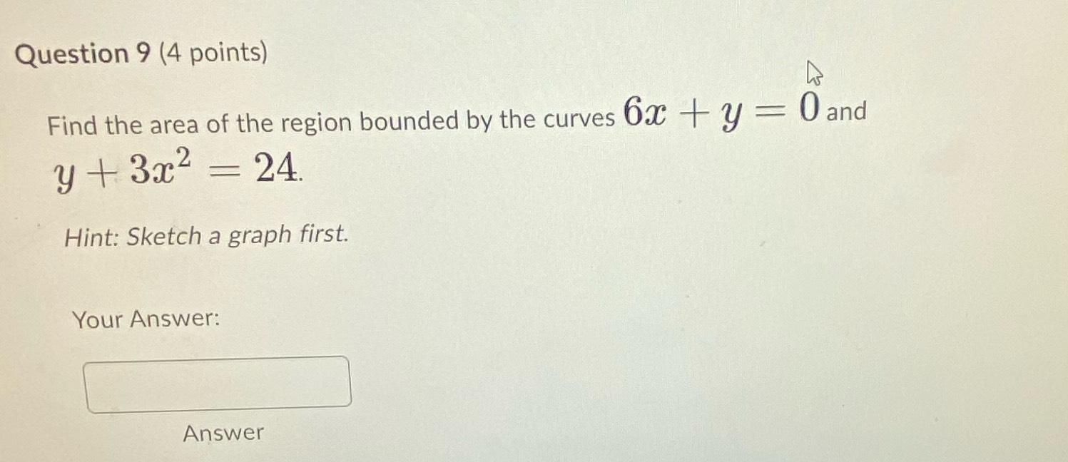 Solved Question 9 (4 ﻿points)Find the area of the region | Chegg.com