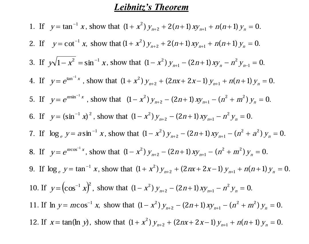 Solved Leibnitz's Theorem 1. If y=tan−1x, show that | Chegg.com