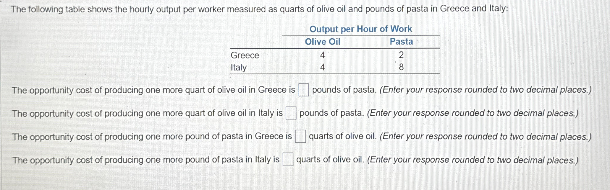 Solved The following table shows the hourly output per | Chegg.com