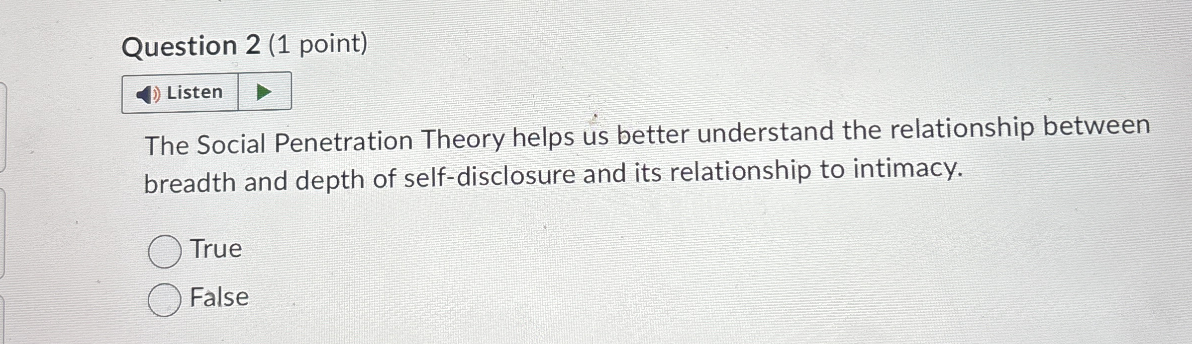 High Quality SOLUTION Question 2 (1 ﻿point)ListenThe Social Penetration | Chegg.com