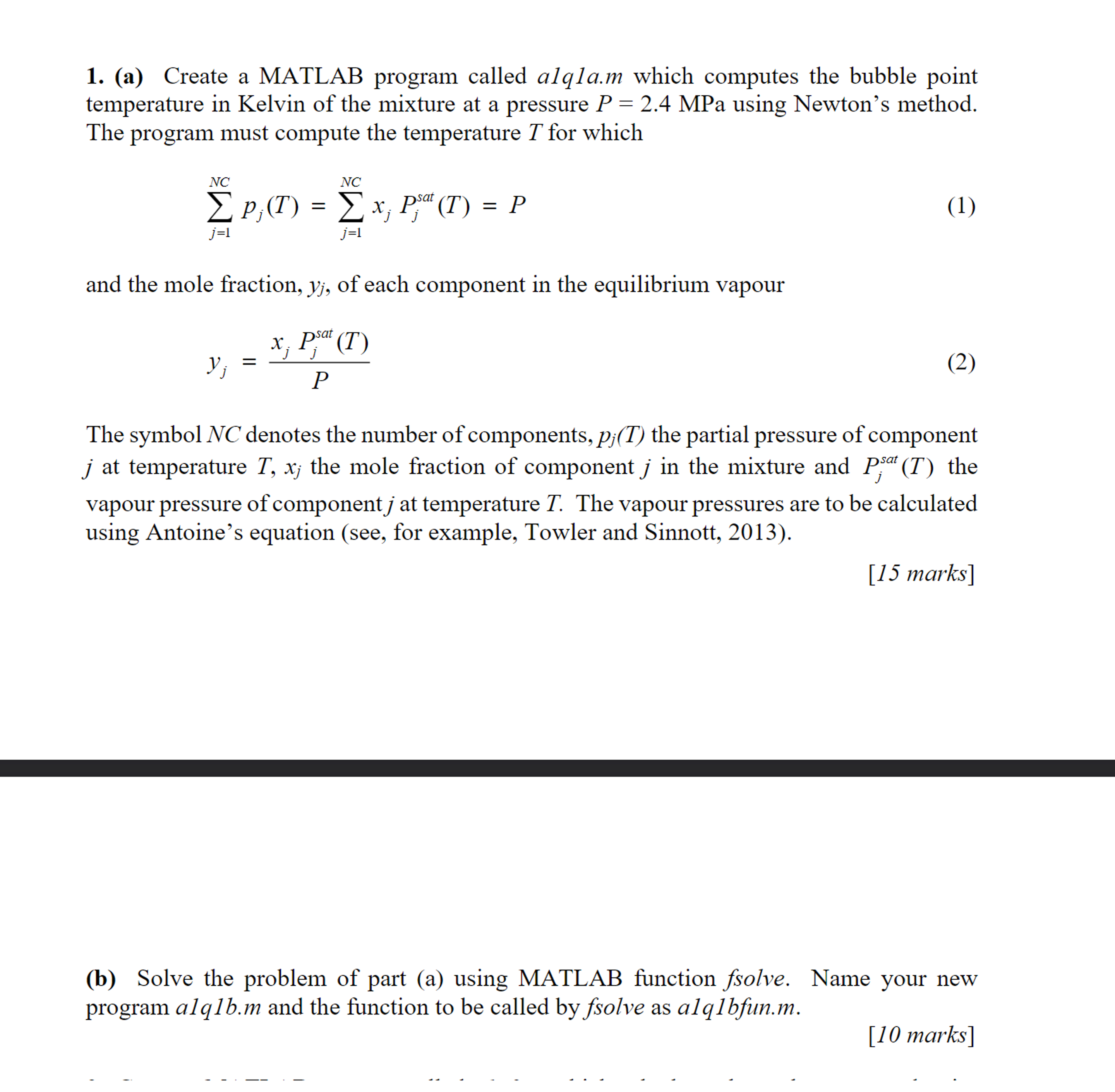 Solved (a) ﻿Create a MATLAB program called alqla.m which | Chegg.com