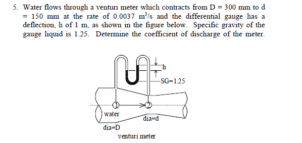 Solved Water flows through a venturi meter which contracts | Chegg.com
