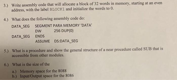 Solved 3 Write Assembly Code That Will Allocate A Block Of 