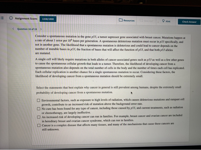 Solved Assignment Score: 1338/1900 Resources Hint Check | Chegg.com