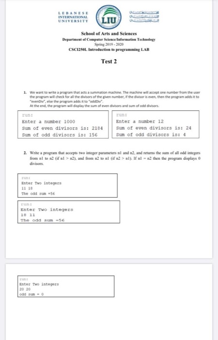 Solved LEBANESE INTERNATIONAL UNIVERSITY LIU School of Arts | Chegg.com