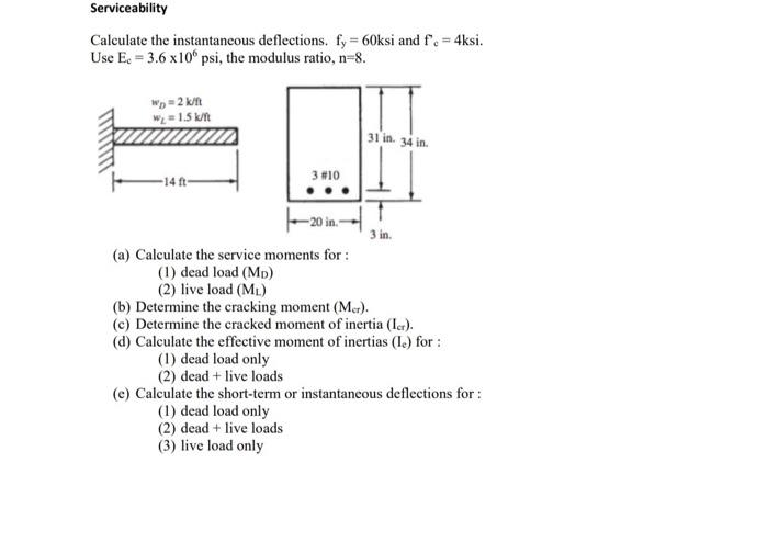 Solved Serviceability Calculate the instantaneous | Chegg.com