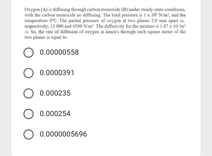 Solved Oxygen (A) is diffusing through carbon monoxide (B) | Chegg.com