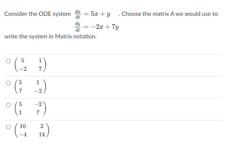 Solved Consider the ODE system dxdt=5x+y,. ﻿Choose the | Chegg.com