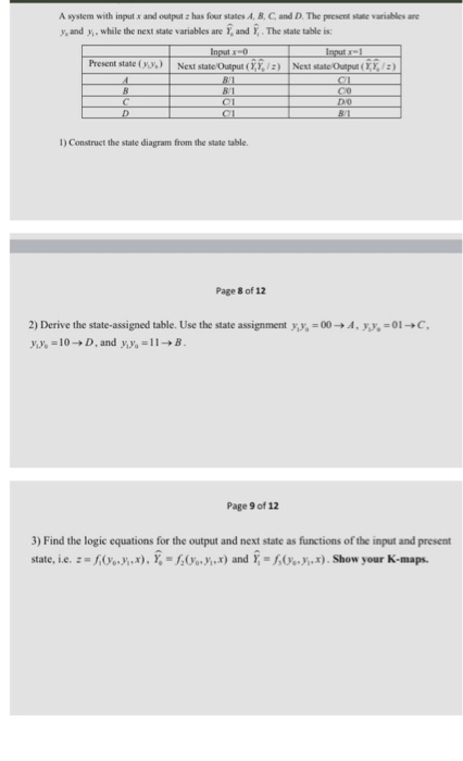 Solved A system with input x and output: has four states A, | Chegg.com