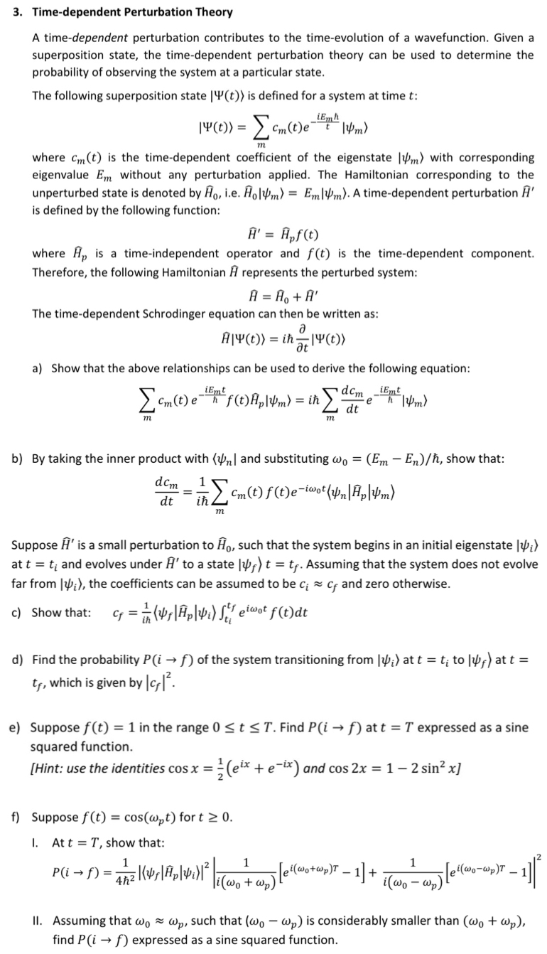 Solved Time-dependent Perturbation TheoryA time-dependent | Chegg.com