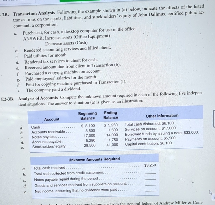 Solved -2B. ﻿Transaction Analysis Following the example | Chegg.com