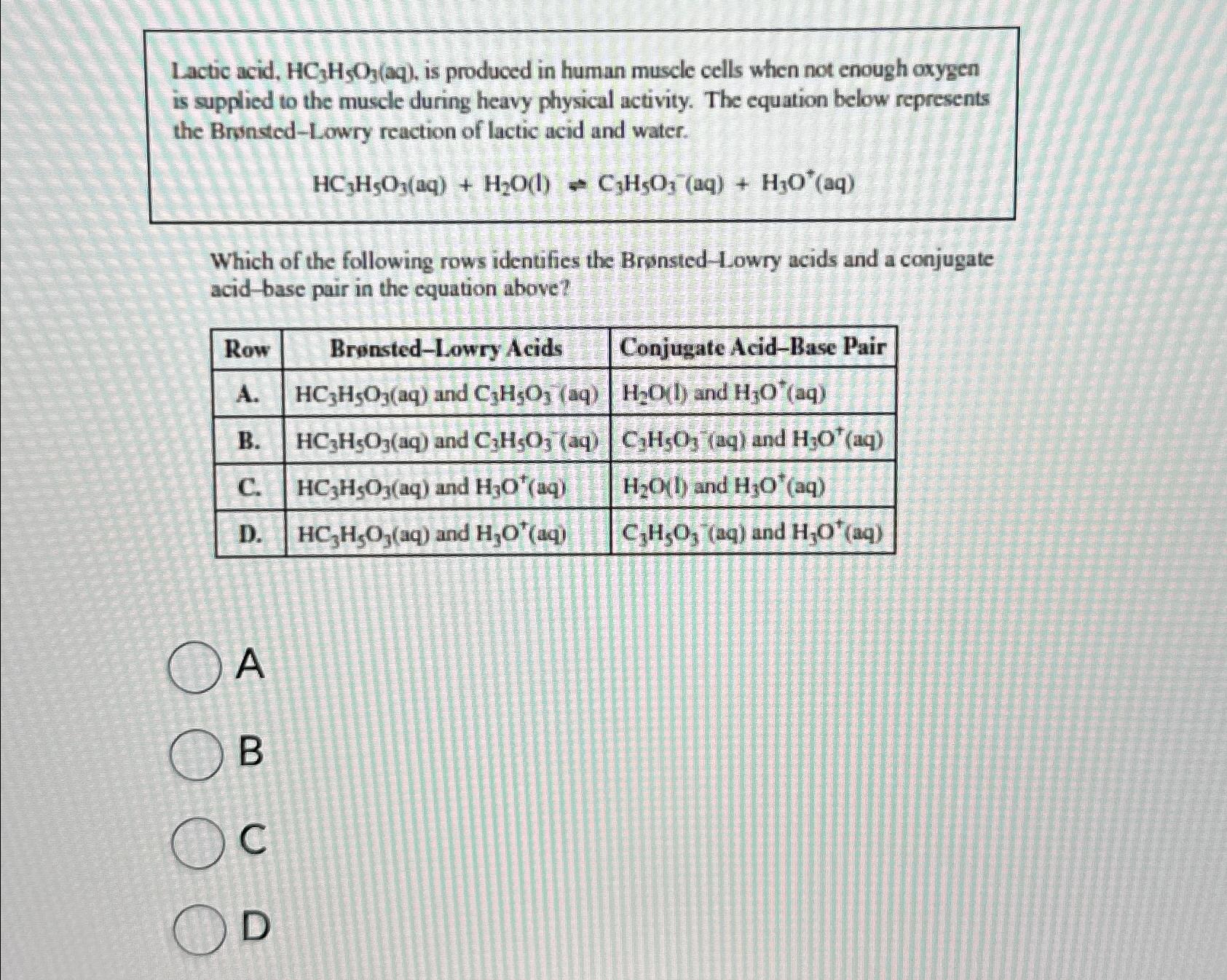 Solved Lactic acid, HC_(3)H_(5)O_(3)(aq), is produced in | Chegg.com