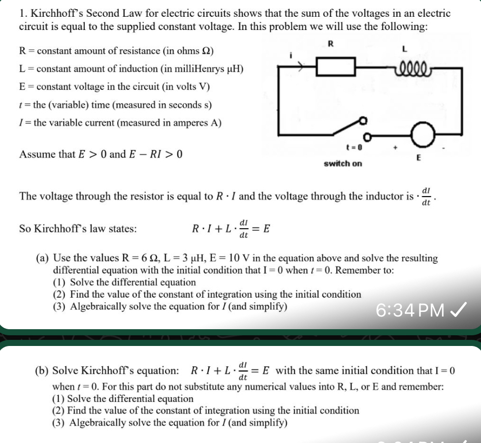 Solved Kirchhoff's Second Law for electric circuits shows | Chegg.com