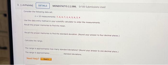 Solved Consider the following data set. n=10 measurements: | Chegg.com