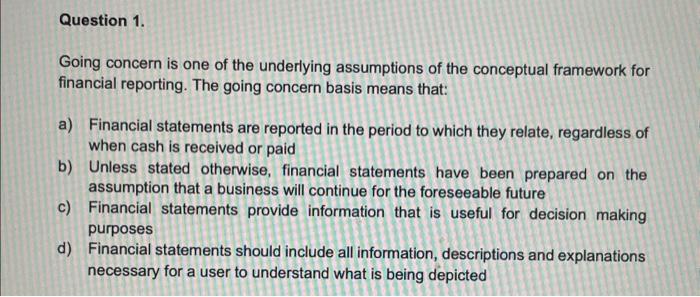 Solved Going concern is one of the underlying assumptions of | Chegg.com