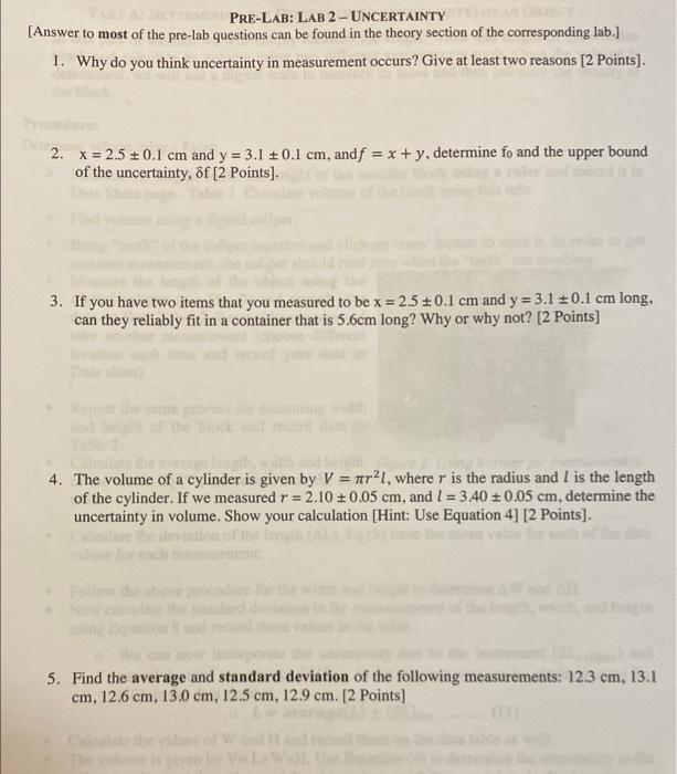 Solved PRE-LAB: LAB 2 - UNCERTAINTY [Answer to most of the | Chegg.com Solved PRE-LAB: LAB 2 - UNCERTAINTY [Answer to most of the | Chegg.com