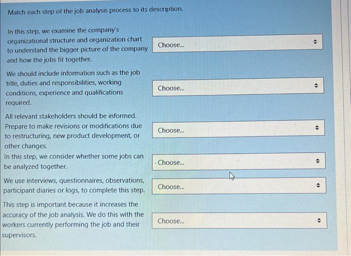 Solved Match each step of the job analysis process to its | Chegg.com
