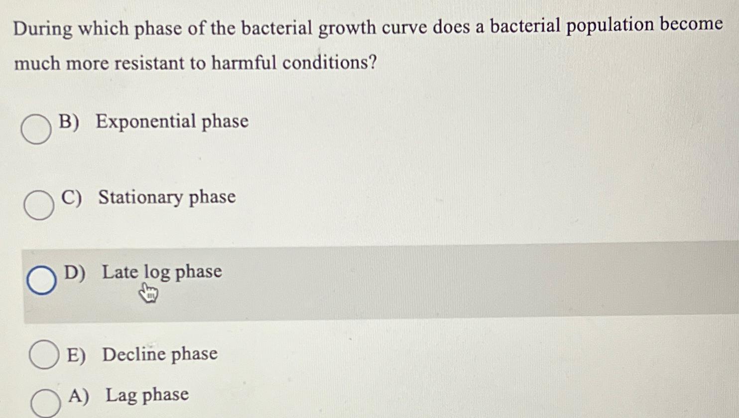 Solved During which phase of the bacterial growth curve does | Chegg.com
