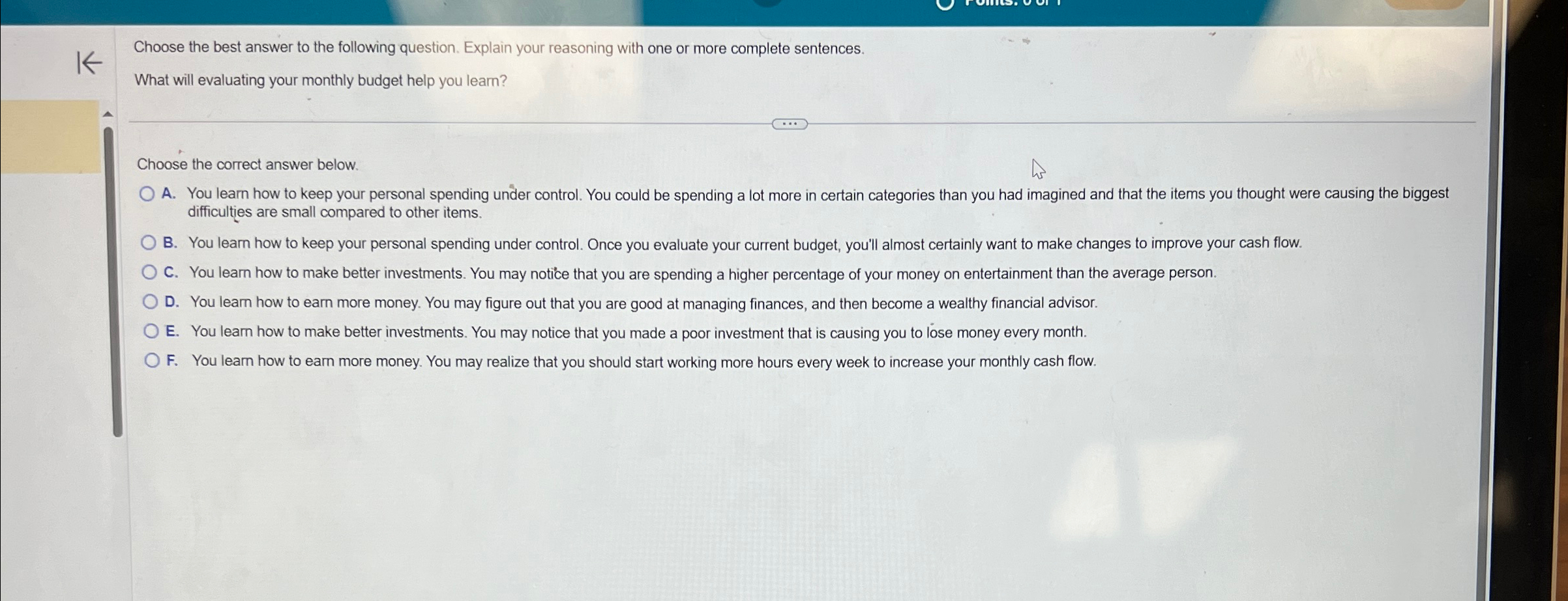 Solved Choose the best answer to the following question. | Chegg.com