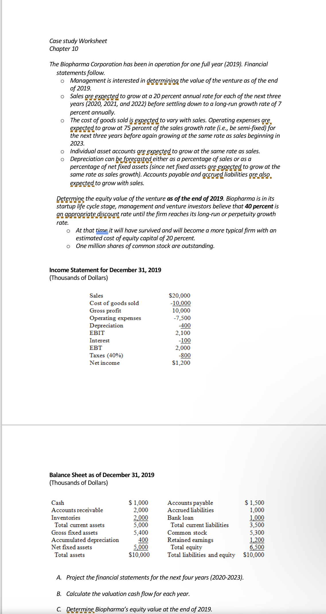 Solved Case study WorksheetChapter 10The Biopharma | Chegg.com