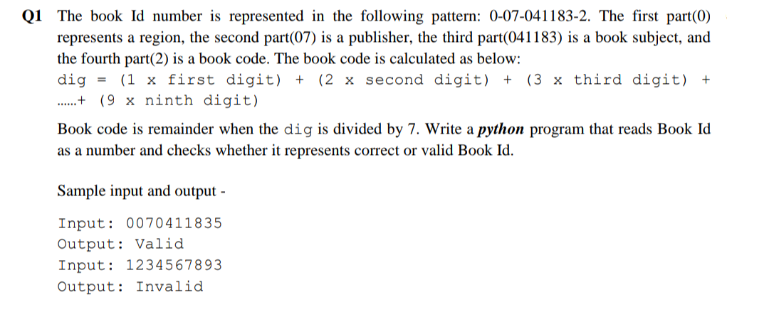 Solved Q1 The book Id number is represented in the following | Chegg.com