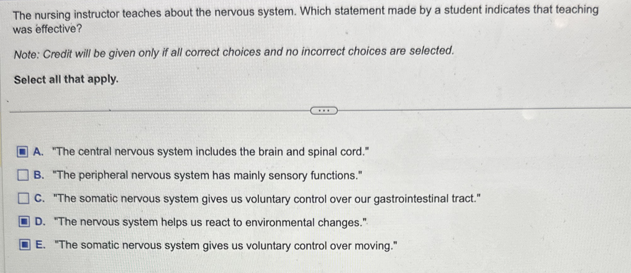 Solved The nursing instructor teaches about the nervous | Chegg.com