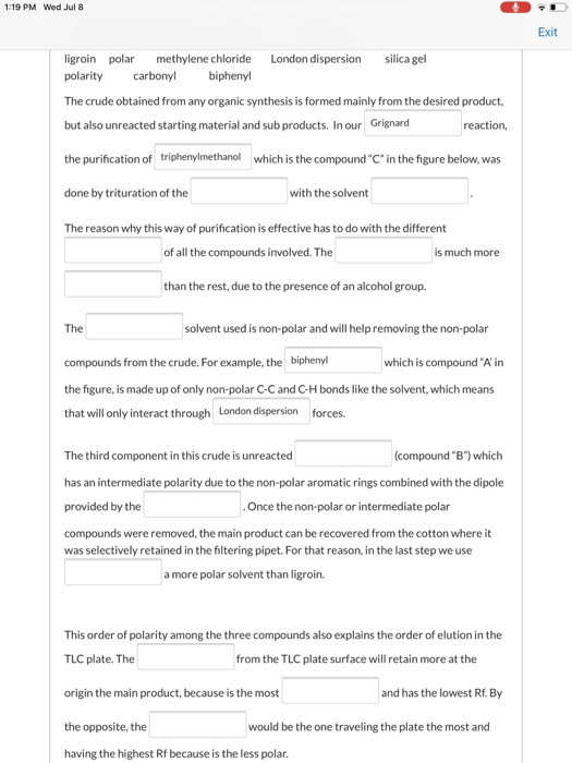 Solved 1:19 PM Wed Jul 8 Exit ligroin polar methylene | Chegg.com