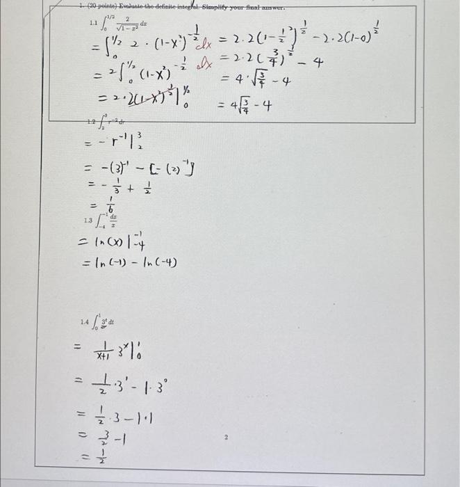 Solved ( egin{array}{l}1.1 int_{0}^{1 / 2} | Chegg.com
