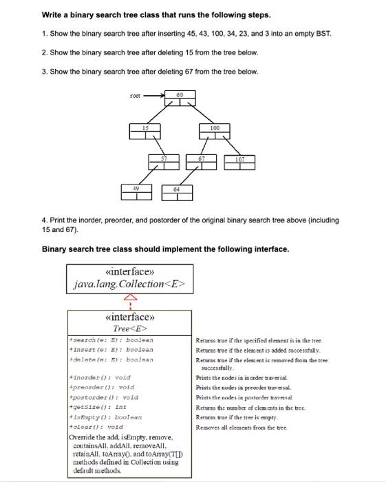 Solved Write a binary search tree class that runs the | Chegg.com