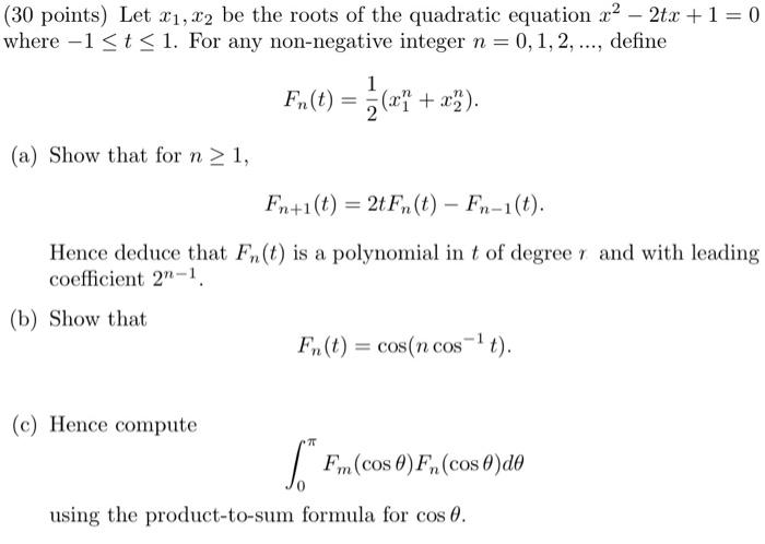 Solved (30 points) Let x1,x2 be the roots of the quadratic | Chegg.com