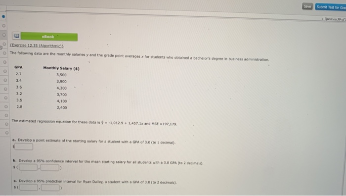 Solved the following data are the monthly salaries y and the | Chegg.com