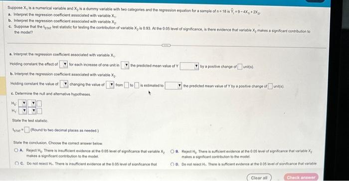 Suppose X1 is a numerical variable and X2 is a dummy | Chegg.com