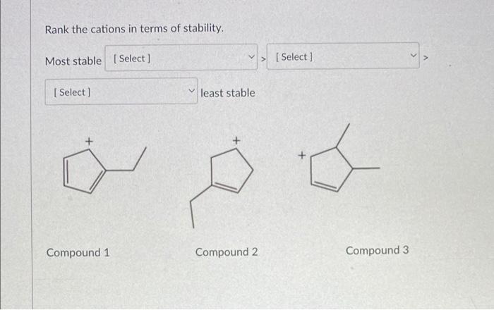 Solved Rank the cations in terms of stability. Most stable | Chegg.com