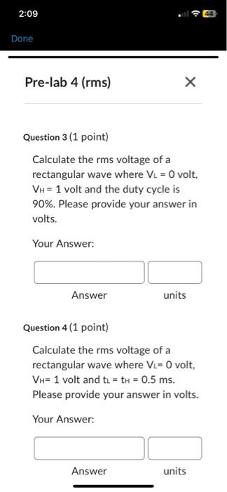 Solved Calculate the rms voltage of a rectangular wave where | Chegg.com